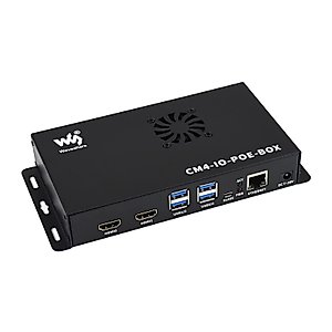 Waveshare PoE Mini-Computer Based On Raspberry Pi Compute Module 4 (NOT Included) Waveshare CM4 PoE IO Board Inside Metal Case with Cooling Fan