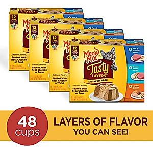 Meow Mix Tasty Layers Swirled Paté Cat Food Variety Pack, 2.75 oz Cup, 12 Pack, 4 Count