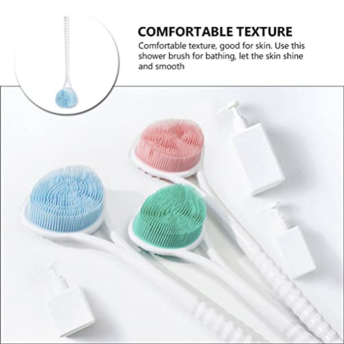 Healifty Bath Scrub Brush Exfoliating Shower Brush Bath Body Brush Handled Back Scrubber Dual-sided Silicone Soft Bath Brush for Wet or Dry Brushing Deep Cleansing and Massage Sky-blue