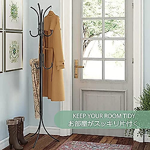 Zanflare Coat Rack Coat Tree Hats Hanger Holder 11 Hooks for Jacket,Umbrella, Tree Stand with Base Metal (Black), Freestanding Rack for Entryway