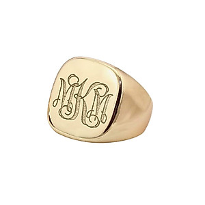 Elefezar Custom Monogrammed Letter Signet Ring for Men Women Minimalist Statement Ring Personalized 925 Sterling Silver Initial Pinky Ring Gold