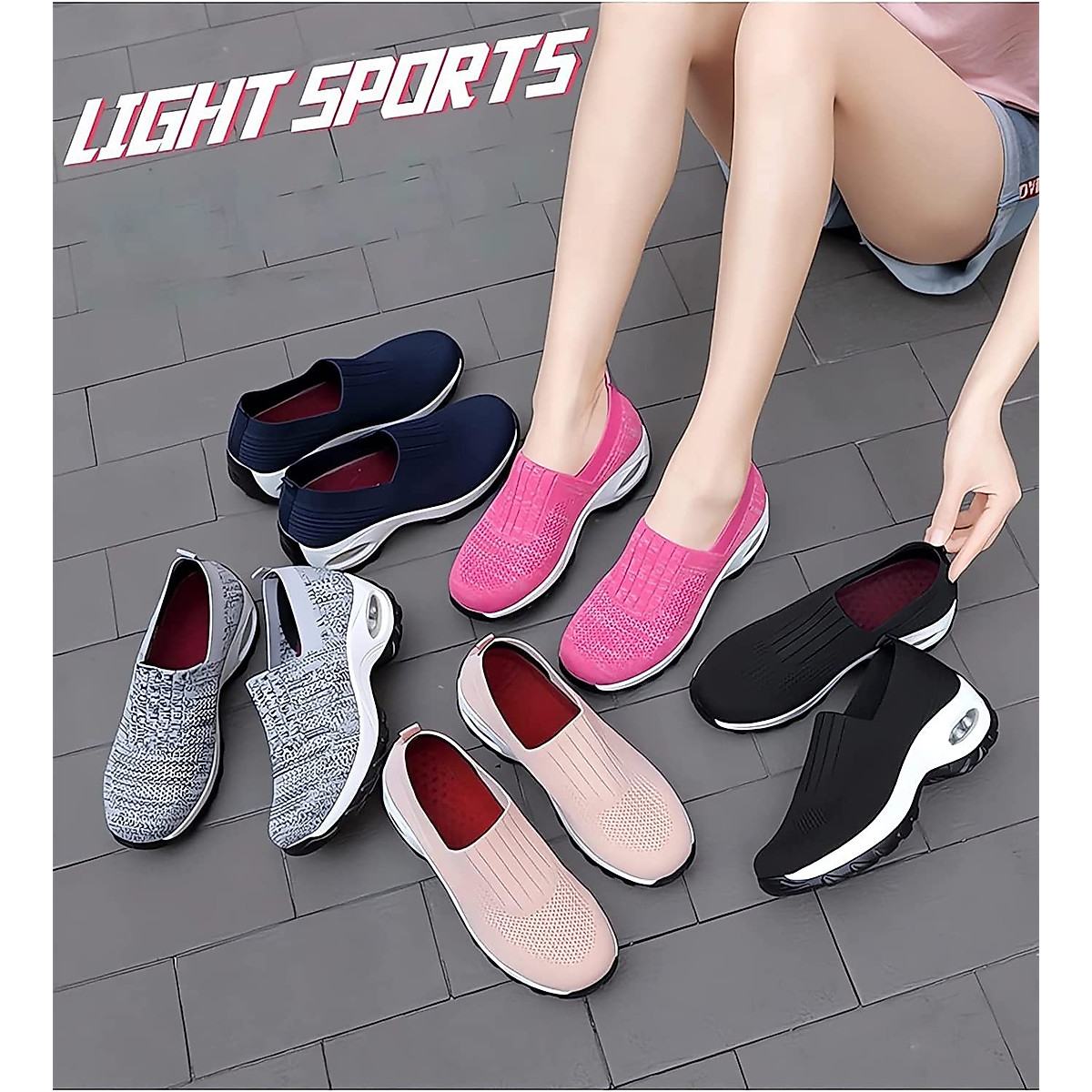 Womens Sneakers-Air Go-Walk Air Cushion Trainers, 2023 New Women's Orthopedic Platform Arch Walking Sneakers, Air Cushion Slip-On Motion Orthotic Shoes for Women Arch Support Diabetic (Blue, adult, women, numeric_9_point_5, numeric, us_footwear_size_syste