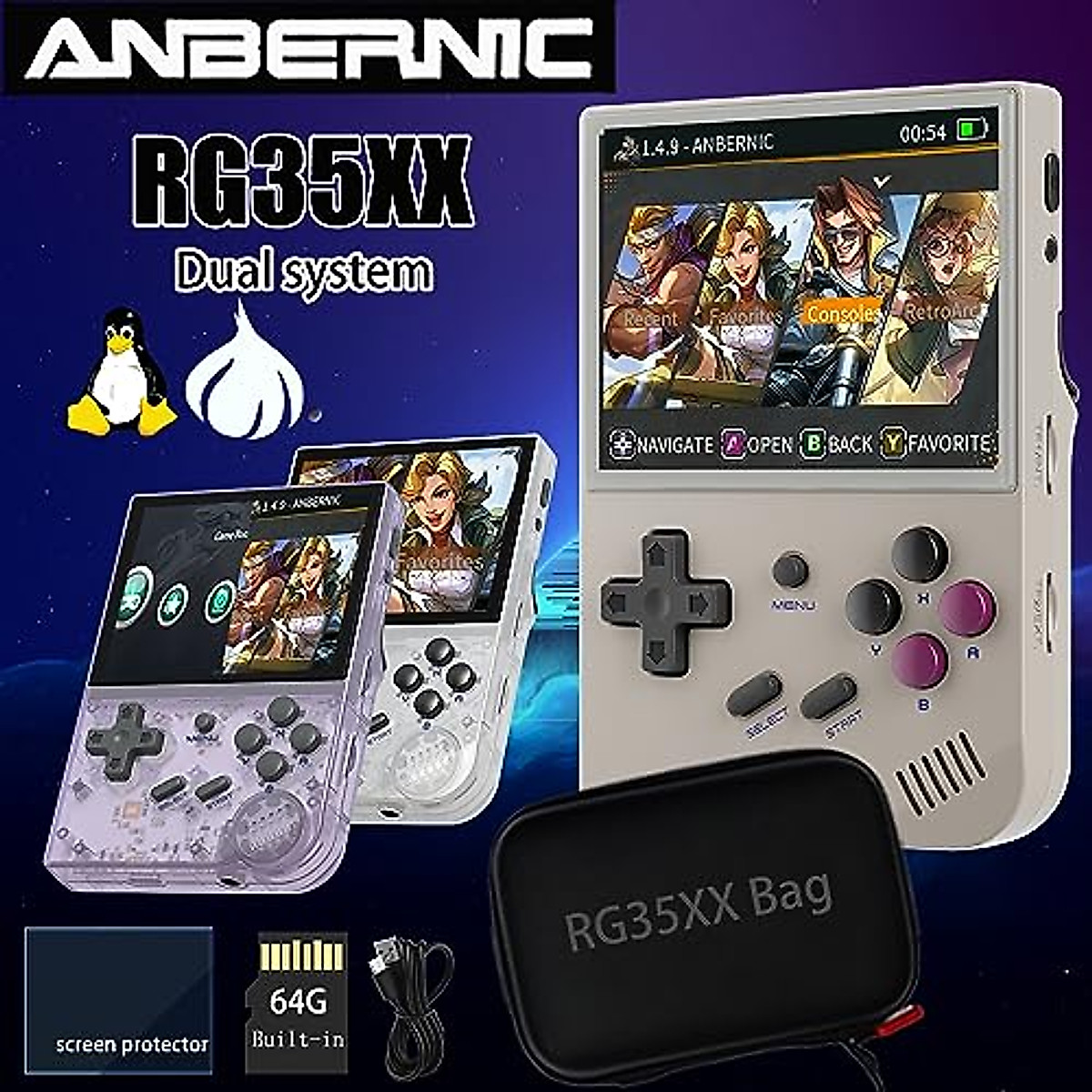RG35XX Linux Handheld and Garlic Handheld Game Console 3.5'' IPS Screen, 35xx with a 64G Card Pre-Loaded 6900 Games, RG35X Supports HDMI and TV Output 2600mAh Battery with Bag RG35XX(RG35XX-Grey)