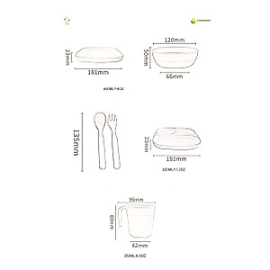 Corndrop Suction Plates for Toddlers Baby Set of 6 - Shatter Proof, Eco-Friendly, Stylish and Reusable PLA Kids Dinnerware Sets - Including Square Bowl, Cup, Spoon, Fork, and 2 Plates(Orange)