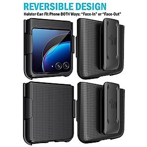 Case with Clip for Motorola RAZR+ 2023, Nakedcellphone [Grid Texture] Slim Hard Shell Cover and [Rotating/Ratchet] Belt Hip Holster Holder Combo for Moto RAZR Plus '23 (RAZR 40 Ultra) - Black