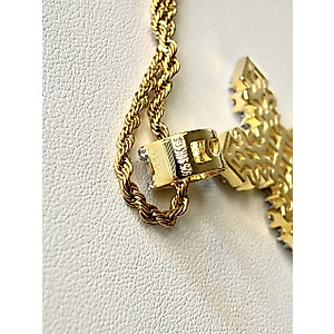 Custom Cross Men Women 925 Italy Gold Finish Iced Silver Charm Ice Out Pendant Stainless Steel Real 3 mm Rope Chain , Mans Jewelry, Iced Pendant, Rope Necklace 16"- 24" (24" Chain + Pendant Set)