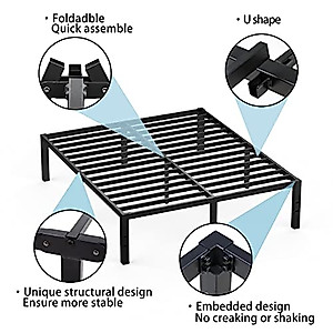 MAF King Bed Frame 14 Inch Heavy Duty Metal Platform BedFrame with Black Steel Slat Support Noise Free No Box Spring Needed