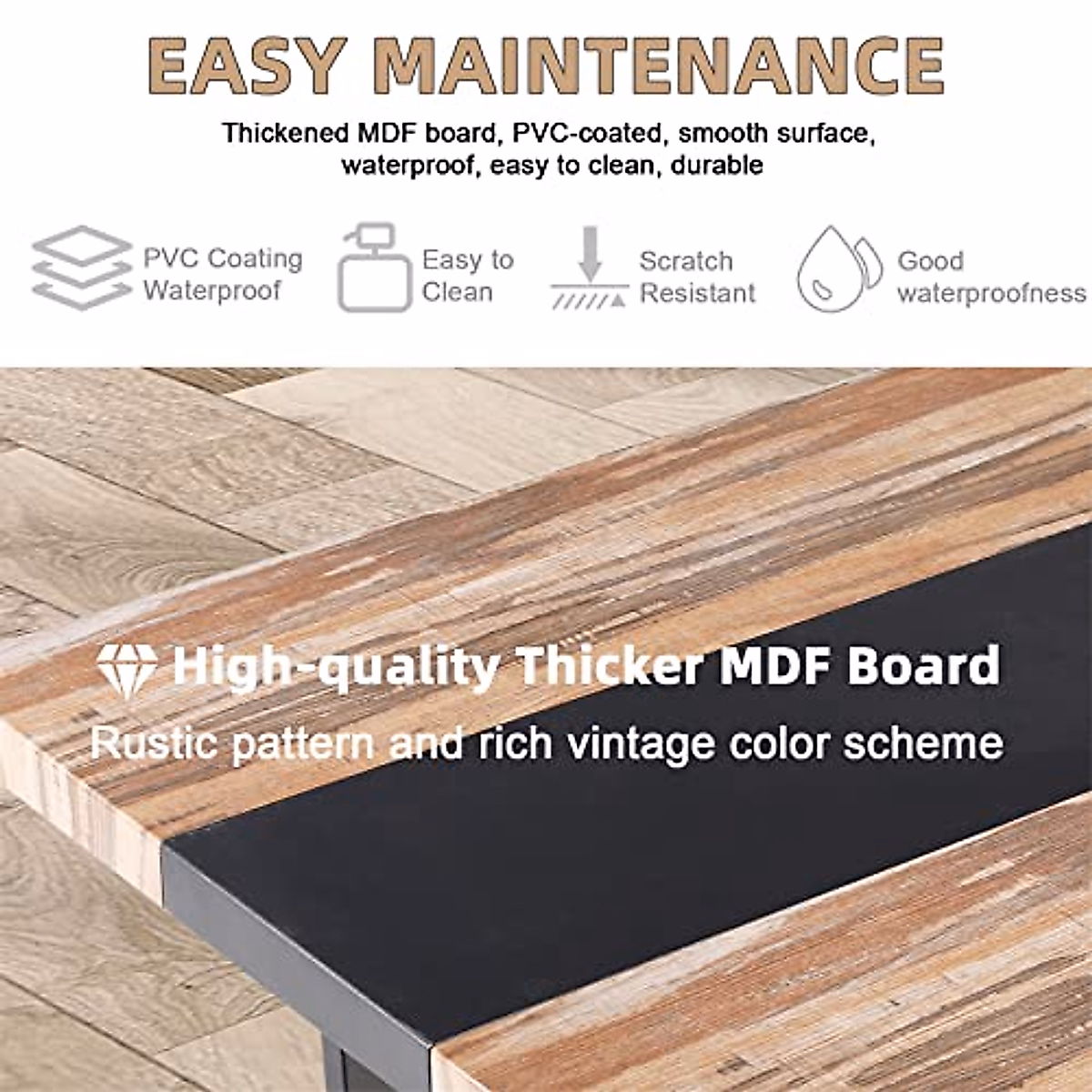 STHOUYN 71" 6ft Large Dinner Table for 6 8 Seat Dining Room Table, Rectangular Farmhouse Modern Kitchen Long Black & Brown Industrial Conference (Brown)