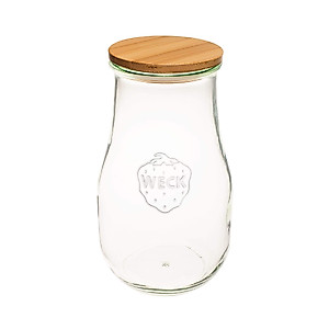 Weck Jars 91.3 Fl Oz Tulip Jars 2.5 Liter Starter Jars - Large Glass Jars for Sourdough Starter with Glass Lid Wide Mouth - (1 Jar with Wooden Lid)