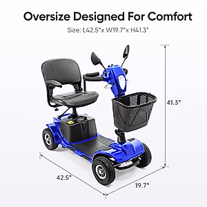 Cebihy 4 Wheel Mobility Scooter with Lights & Rearview Mirror, Electric Power Mobility Scooters for Seniors Adult, Foldable & Compact Duty Travel Scooter w/Basket and Extended Battery, Blue