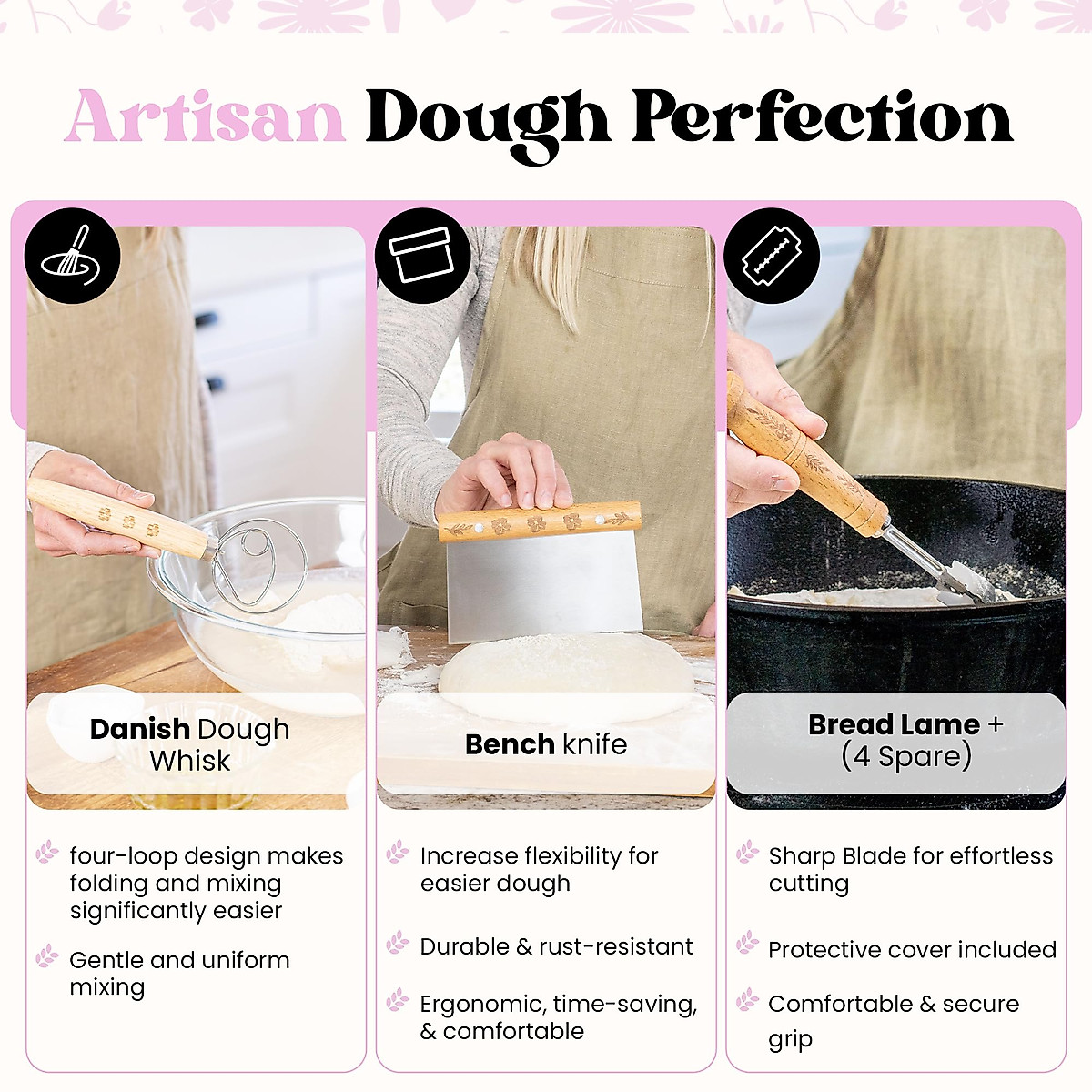 Joyallia Banneton Bread Proofing Basket Set of 2 Round 9 Inch with Bread Lame | Dough Scraper | Dough Whisk | Bowls Cover | Sourdough Kit | Bread Making Tools Gift for Mother, Wife and Bakers