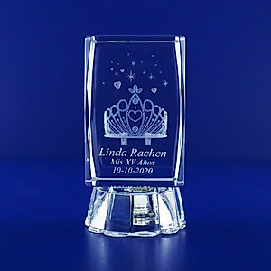 Sweet 16 (12 PCS) Sweet 15 Mis 15 Años Quinceañera Mis Quince Años Mis 15 Años,Personalized Custom Laser Engraving 3D Crown Crystal (2.5"H)