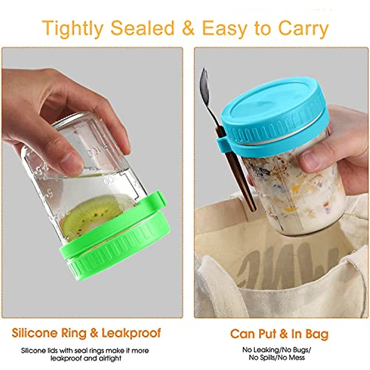 Hcojoul Overnight Oats Containers with Lids & Spoon, 4 Set of 300ML Overnight Oats Jars, Mason Jars for Overnight Oats for Chia Pudding Yogurt Salad Cereal Meal Prep Jars Cereal On The Go Container