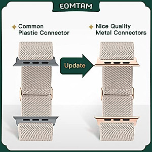 EOMTAM Metal Connecters Stretchy Nylon Band Compatible for Apple Watch Band 38mm 40mm 41mm 42mm 44mm 45mm Women Men,Elastic Cloth Sport Wristbands for iWatch Series Ultra 8 7 6 SE 5 4 3(Starlight,38)
