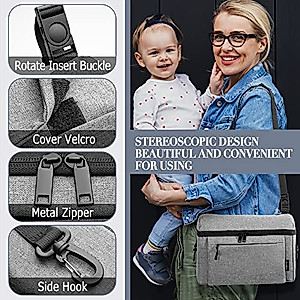 CitisKins Universal Baby Stroller Organizer Large Space with Insulated Cup Holder Detachable Diaper Bag Adjustable Shoulder Strap Fits All Strollers (grey)