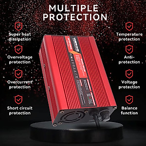 WAOUKS 54.6V 3A Li-ion Battery Charger Red Aluminum Case with Cooling Fan for 13S 48V 10Ah 15Ah 20Ah 30Ah 40Ah Lithium Li-ion Battery Pack with 5 Plugs Plug Connector