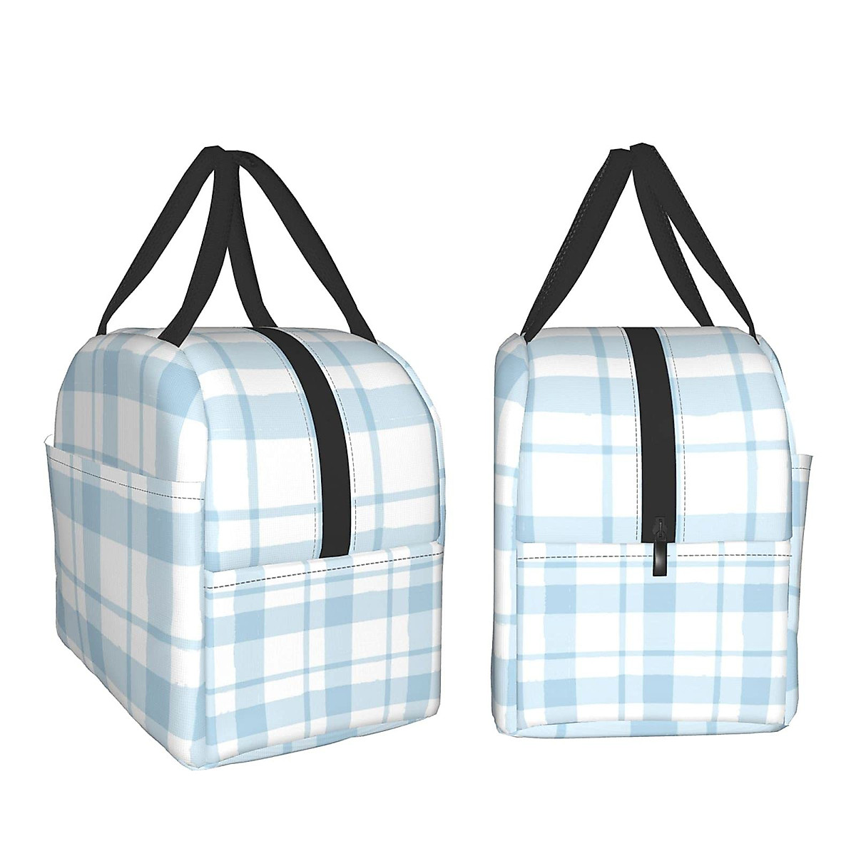 DADABULIU Lunch Bag Plaid Blue Check Insulated Lunch Box Cooler Tote for Adults Kid Girl Women Work Office School Picnic Beach Reusable Lunchbox Over 3 Years Old