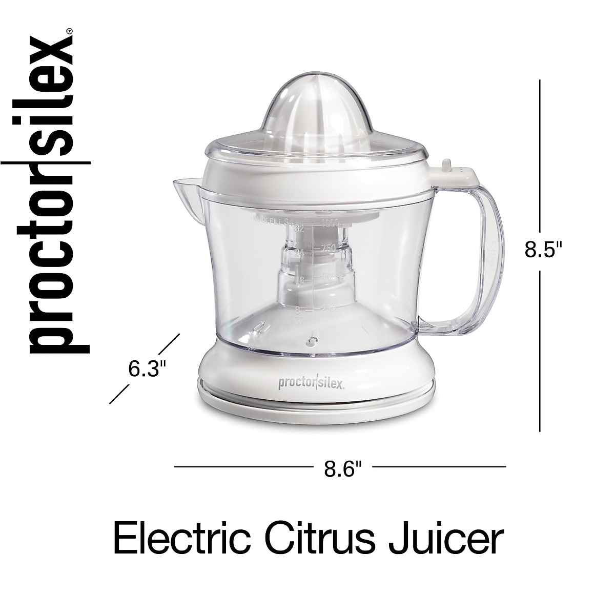 Proctor Silex Juicit Electric Citrus Juicer Machine for Orange, Lemon, Grapefruit Juice, 34 oz, White (66332PS)