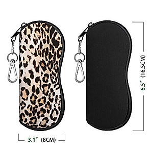 MoKo Eyeglasses Case, (2 Pack) Soft Zippered Neoprene Sunglasses Pouch Protective Eyewear Case Bag with Clip for Men and Women, Black and Leopard