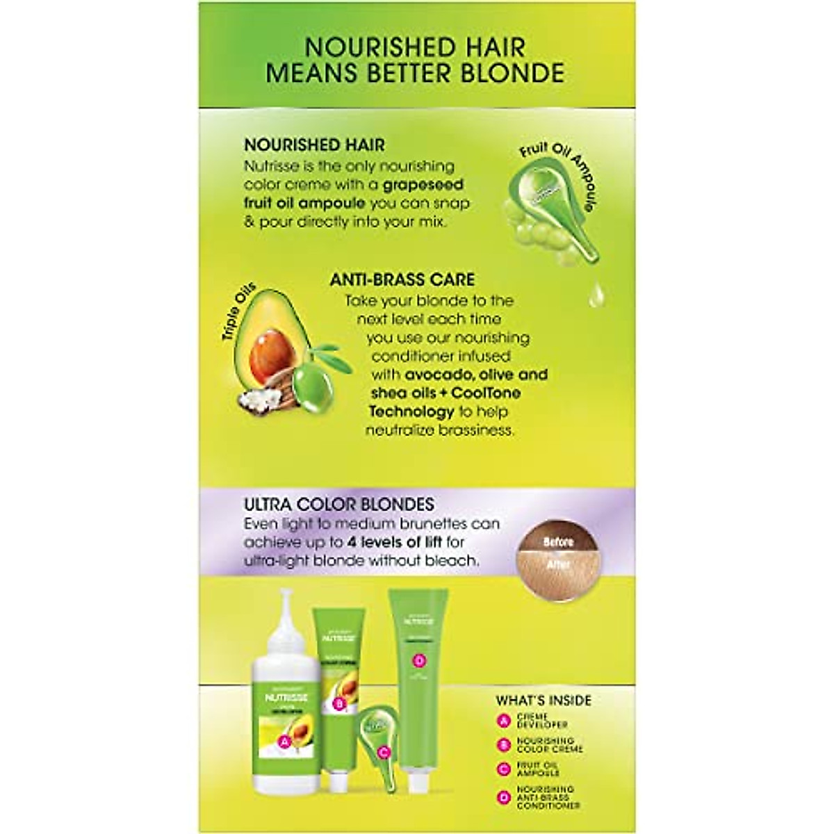 Garnier Hair Color Nutrisse Ultra Color Nourishing Creme, LB1 Ultra Light Cool Blonde (Calla Lily) Permanent Hair Dye, 1 Count (Packaging May Vary)