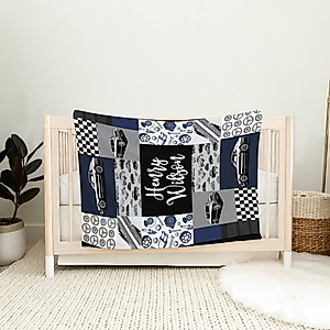 Kingdora Personalized Car Theme Baby Blanket, Blanket for Baby Boy, Monogrammed Baby Blanket, Baby Blanket with Name, Custom Baby Blanket with Name, Baby Fleece Blanket, Receiving Baby Blanket Boy