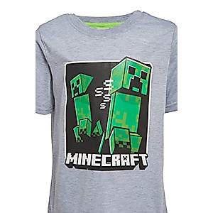 Minecraft Boys Creepers 3 Piece T-Shirt Tank Top Short Set (Gray Heather, 4)