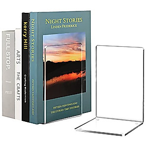 Happyhapi Book Ends Acrylic Bookends for Shelves, Clear Book Holder Stand, Non-Skid Decorative Bookend, Study Book Organizer for Home Library Office, 5 x 5 x 7.3 in (1 Pair/ 2 Pcs, Large)
