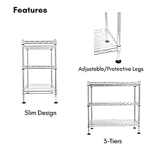 Internet's Best 3-Tier Mini Wire Utility Shelving - Chrome - Shelf - Adjustable Rack Unit - Kitchen Bathroom Pantry Laundry Storage - Under The Sink Organization - Organize Your Cabinets - SPI