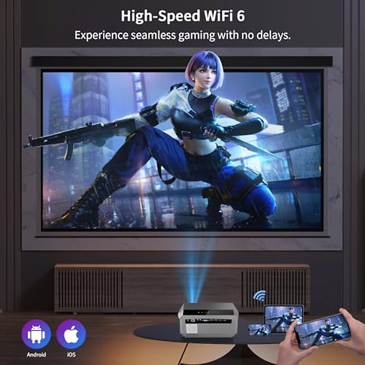 Smart Projector 4K with 5G WiFi and Bluetooth, 1200 ANSI Ultra Bright Daylight Auto Focus Projectors with HDR10+ 6D Auto Keystone, 4K Home Theater Video Proyector for Gaming Movie Business