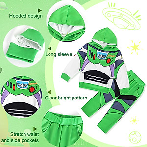 Eledobby Toddler Buzz Lightyear Costume Sweatshirt Halloween Outfits Hoodie+Pants Set Green Costumes for Boys Birthday Party Clothes 3-4T