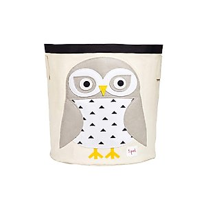 3 Sprouts Large Toy Storage Basket - Durable Kids & Baby Toy Bin with Handles for Toy Basket Storage, Round Hamper for Laundry in Nursery & Playroom, Snowy Owl