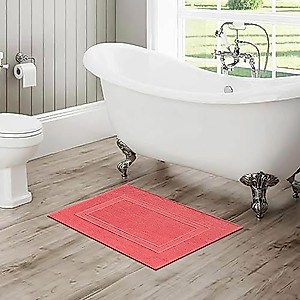 GLAMBURG Premium Cotton 20x32 inch 2-Pack Bath Mats - 100% Ringspun Cotton - Luxury Hotel & Spa Quality - 800 GSM - Durable Soft Highly Absorbent - Machine Washable - Coral Orange