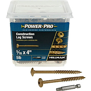 Power Pro 47877 Lag Screws, 5/16" x 4", Star Drive Construction Lag Screws, Rust Resistant, Ceramic Coated Bronze, 5lb Tub, 100 pcs