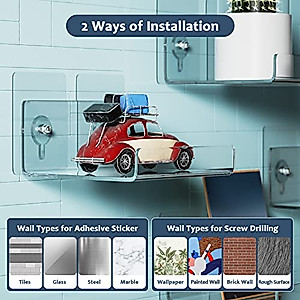 Weronique 2-Pack Wall Shelves Small Adhesive Floating Shelves Acrylic Hanging Shelves Display Ledges with 2 Types of Installation, Clear