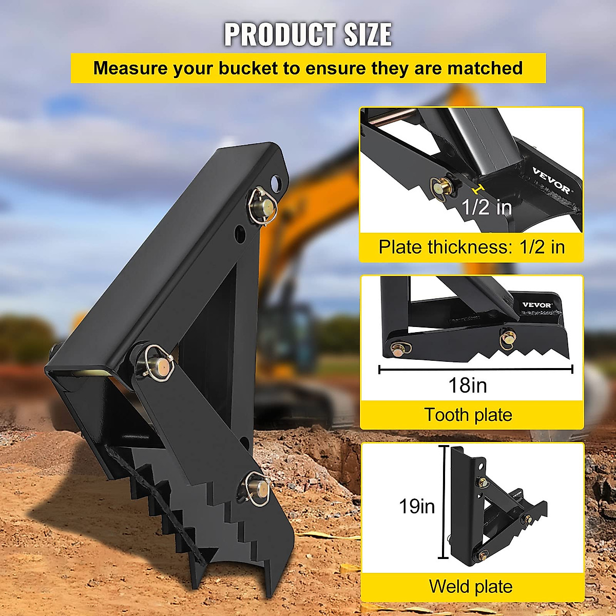 Vevor 32 inch Backhoe Excavator Thumb Attachments Weld On Adjustable Boom Tractor Excavator 1/2Inch Teeth Thick Steel Plate Assembly 12MM Bolt-On Design : Patio, Lawn & Garden
