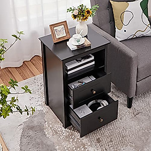 Yaheetech Nightstand Set of 2, Wooden Bedside Tables with 2 Drawer and Cubby, 2Pcs Tall Nightstand for Bedroom Small Space, Bedside Cabinet Telephone Table, 19″ L × 16″ W × 29″ H, Black
