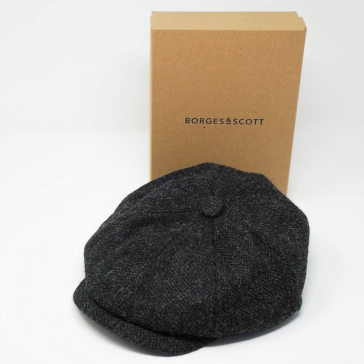 Borges & Scott Lomond Newsboy Cap - 100% Handwoven Wool - Harris Tweed - Water Resistant - Midnight - 60cm