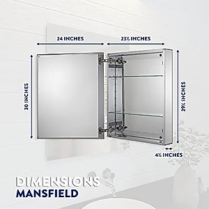 Croydex Mansfield Single Door, Recessed or Surface Mount, Hang 'n' Lock Easy Installation Medicine Cabinet, 24" W x 30" H, Aluminium