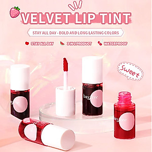2 Colors Lip Tint Stain, Plump Lip Gloss Moisturizing Tinted for Cheek & Lip, Long lasting, Glossy Korean Mini Liquid Lipstick, Easy Apply