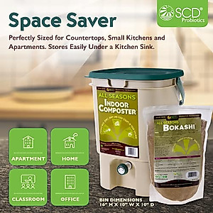 All Seasons Indoor Composter Duo, Two 5-Gallon Countertop Kitchen Compost Bin with 2 Gallons (5.5 lbs) of Bokashi - Easily Compost in Your Kitchen After Every Meal, Low Odor by SCD Probiotics
