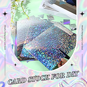 Kosiz 100 Sheets Metallic Holographic Card Stock Shiny Glitter Cardstock Paper Iridescent Mirror Paper 8.5 x 11'' 250 GSM Thick Mixed Color Foil Paper for Scrapbook Letter Poster Craft(Laser Color)