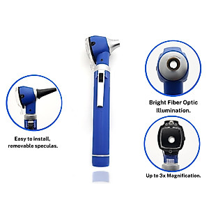 MEDCASE Brilliance Otoscope - Professional Ear Scope with LED Light and Speculum for Ear Examination and Diagnosis - Ideal for Professional and Home Use - Blue