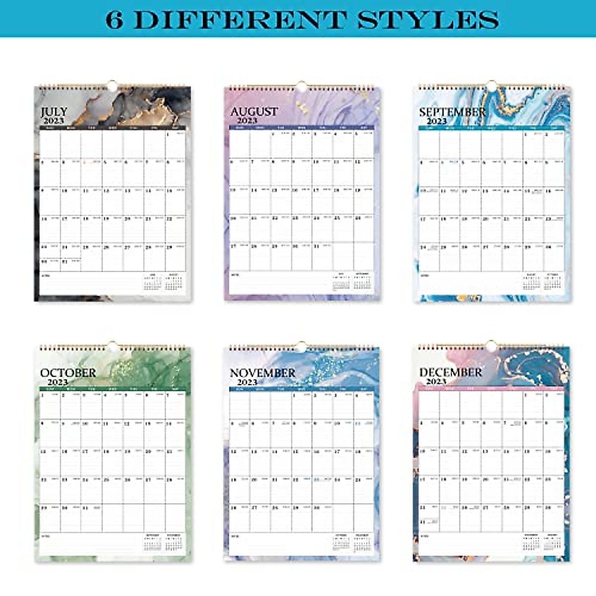 Calendar 2023-2024 - Wall Calendar 2023-2024, 12" x 17", January 2023 - June 2024, 2023 Wall Calendar with 18 Month, Thick Paper,Twin-Wire Binding + Hanging Hook + Large Blocks with Julian Dates - Black Waterink