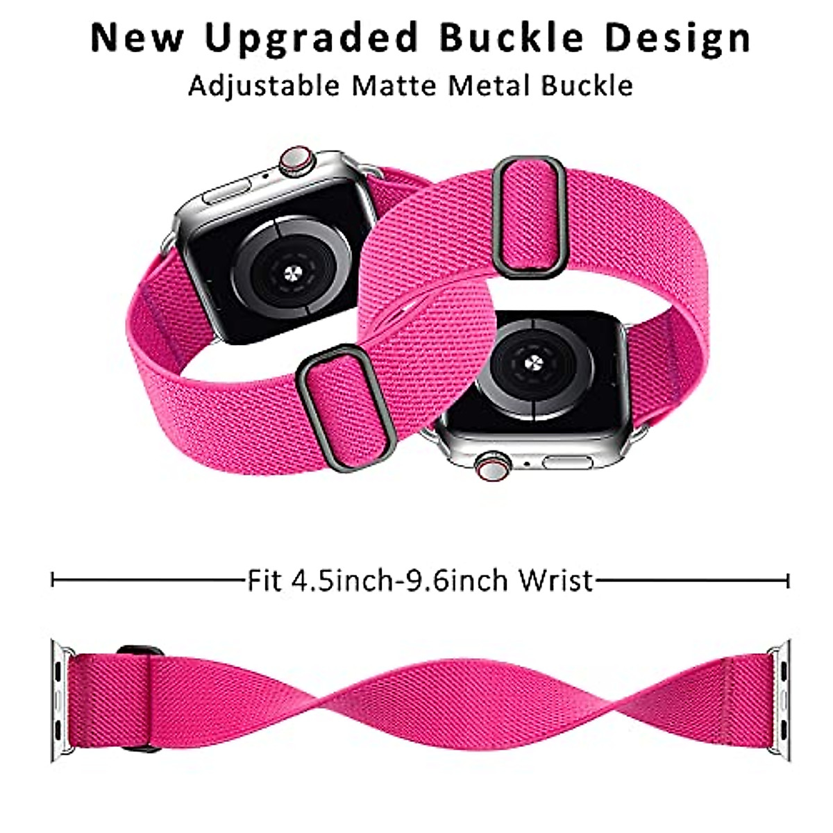 Greatfine Stretchy Solo Loop Strap Compatible with Apple Watch Band 38mm 40mm 41mm,Elastic Nylon Braided Band&Adjustable Buckle Women Men Sport Strap for iWatch Series 8 7 6 5 4 3 2 1 SE Ultra,H Pink