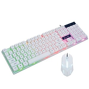 Led Rainbow Color Backlight Adjustable Gaming Game USB Wired Keyboard Mouse Set - Eighteen Crossing D280 Wired USB Lighting Gaming Computer Touch Keyboard and Mouse Set White