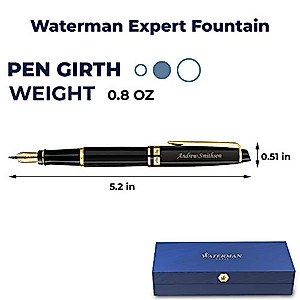 Personalized Waterman Fountain Pen | Engraved Waterman Expert Fountain Pen Black with Gold Trim. Custom Engraved By Dayspring Pens.