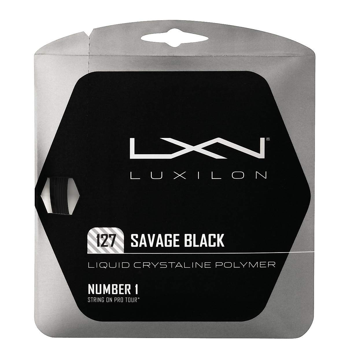 Luxilon Savage Liquid Crystaline Polymer - 127/16 Gauge Polyester (Poly) Tennis Racquet String 8-Pack (8 Sets Per Order) - Black