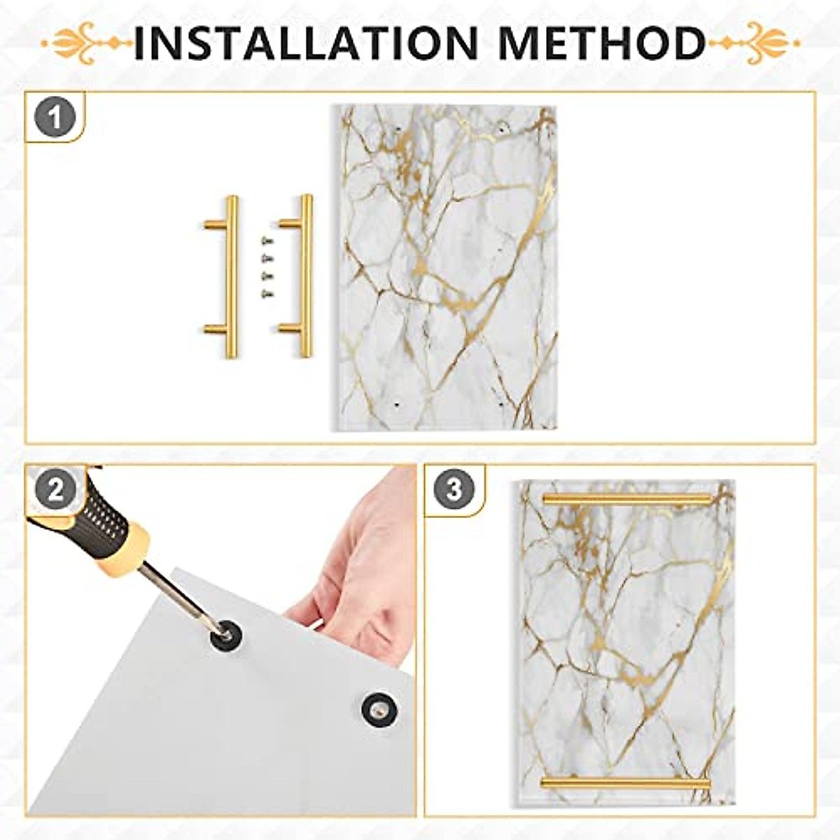 Marble with Golden Vanity Tray for Bathroom Counter Rectangle Decorative Kitchen Trays Acrylic Jewelry Perfume Makeup Organizer Tray Holder