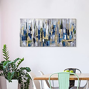 Yuegit Abstract Wall Art Paintings for Wall Decorations : Blue Canvas Wall Art Coastal Pictures for Living Room Wall Decor Canvas Framed Office Wall Art Ready to Hang 20X40 Inch