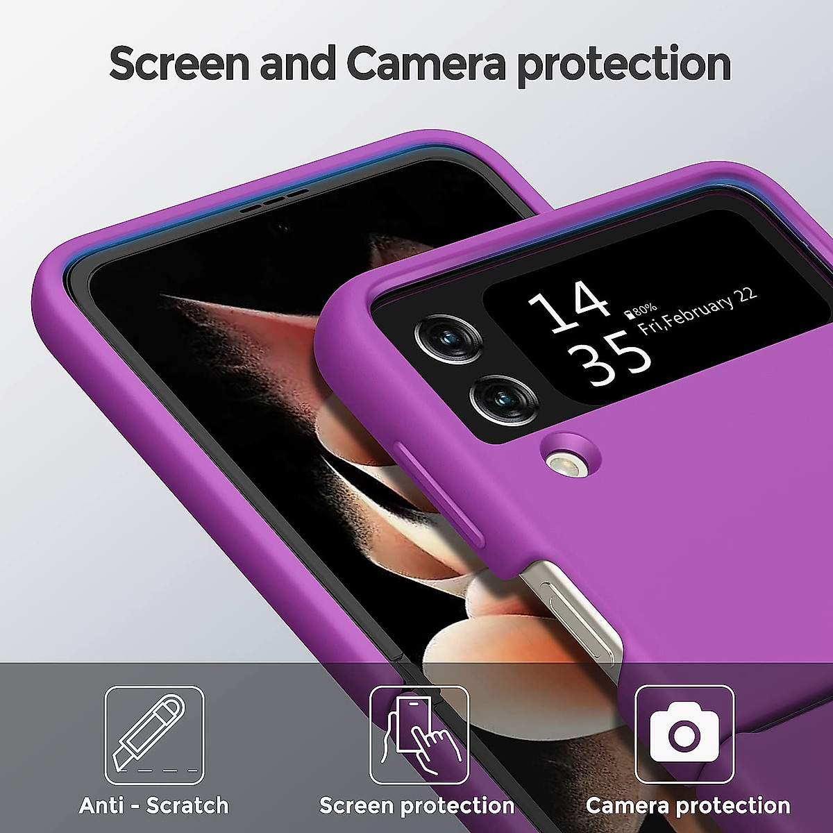 Meifei for Samsung z3 flip case,case for Galaxy z flip 3 case Silicone Dual Layer Hard Pc Soft Silicone Rubber Slim Fit Protective Phone Case for Z Flip 3 5G, Purple